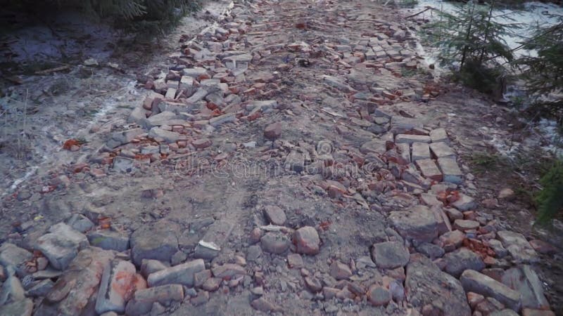 Top View of Destroyed Area with Bricks. Clip. Site after Destroyed ...