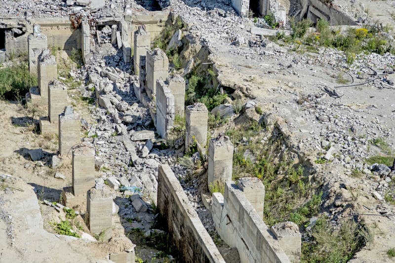Top View of the Destroyed Foundation of a Large Concrete Building To Be ...