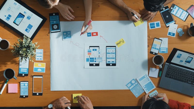 Top View of Developer Team Sharing Ux Design by Using Mind Map ...