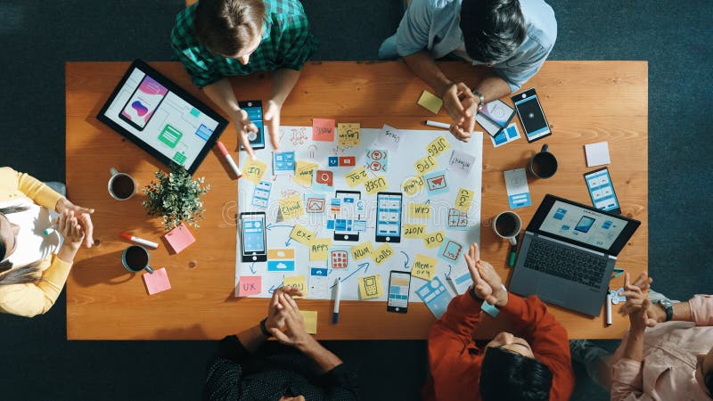 Top View of Developer Team Sharing Ux Design by Using Mind Map ...