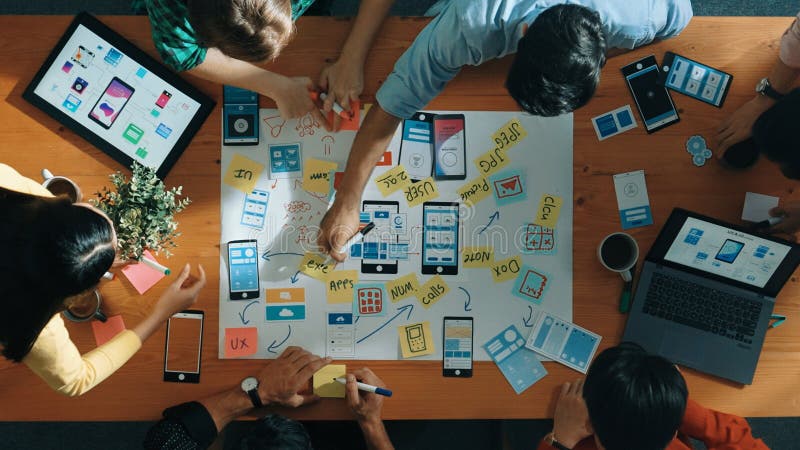 Top View of Developer Team Sharing Ux Design by Using Mind Map ...