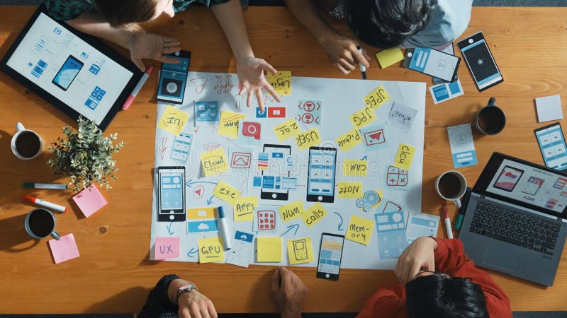 Top View of Developer Team Sharing Ux Design by Using Mind Map ...