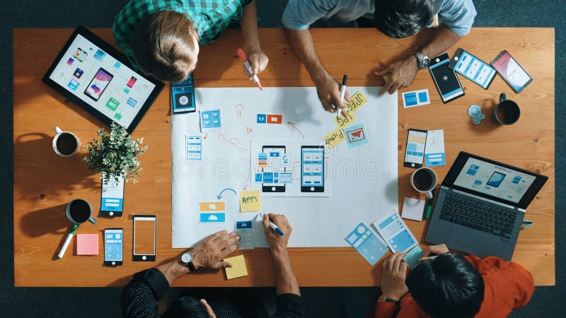 Top View of Developer Team Sharing Ux Design by Using Mind Map ...