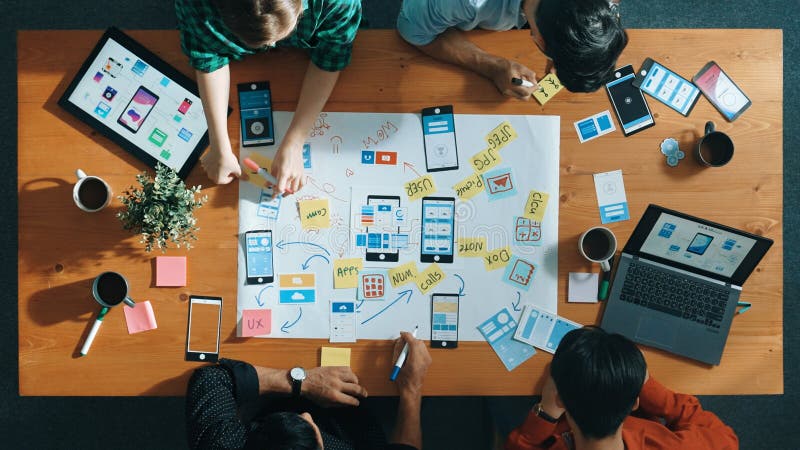 Top View of Developer Team Sharing Ux Design by Using Mind Map. Convocation. Stock Photo - Image ...