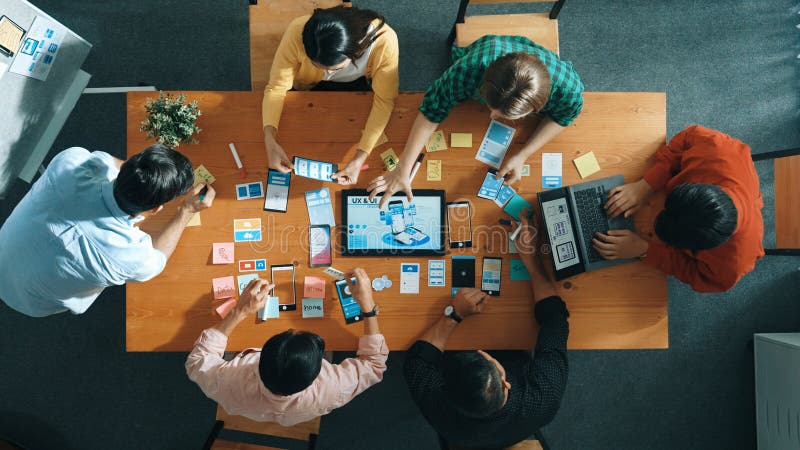 Top View of Developer Team Working Together To Stick Idea on Board ...