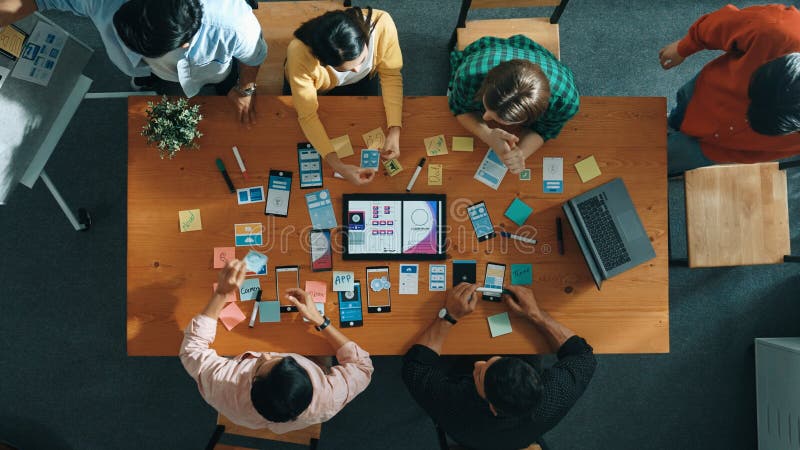 Top View of Developer Team Working Together To Stick Idea on Board ...