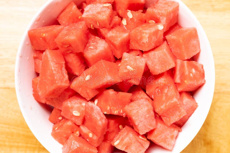 Diced of Fresh Watermelon in a Bowl at Horizontal Composition Stock ...
