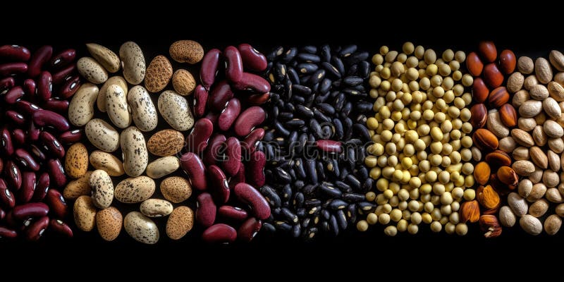 Top View of Different Beans Over Black Background. Stock Photo - Image ...