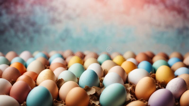 Top View of Different Colored Eggs and Scattered Eggshell on Abstract ...