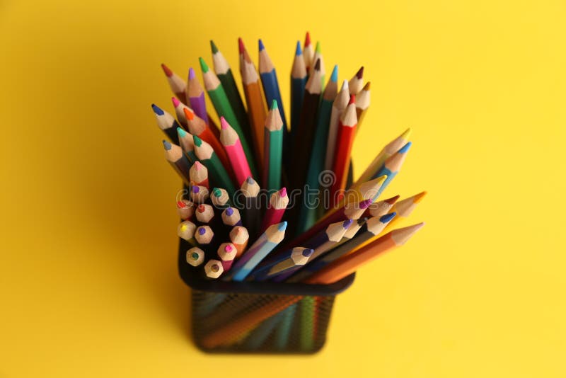 Top View of Different Colored Pencils Inside a Pencil Container on a ...