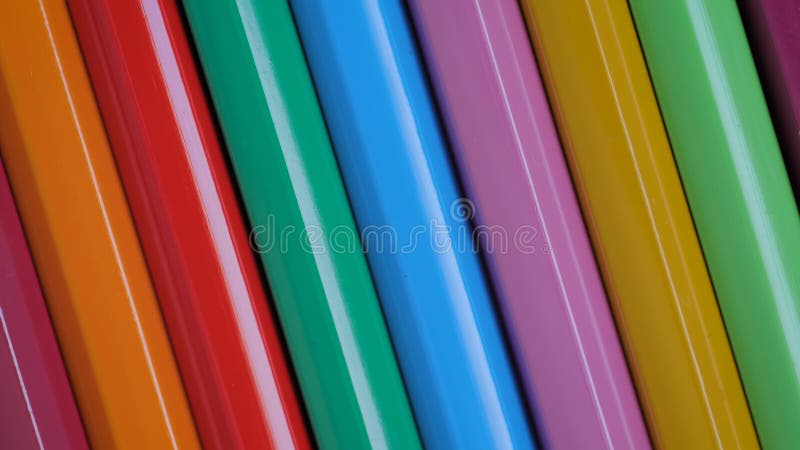 Top View: Different Colored Pencils on Rotating Surface - Close Up ...