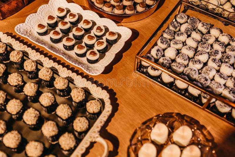 Top View of Different Desserts on a Wooden Table Stock Image - Image of ...