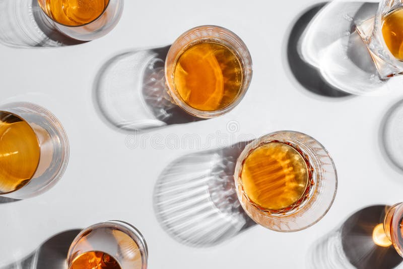 Top View of Different Glasses with Whiskey Stock Image - Image of ...