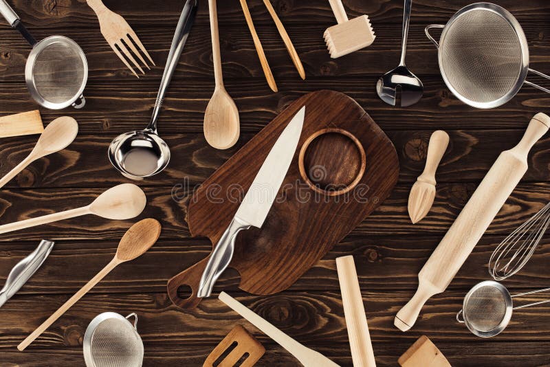 Top View of Different Kitchen Utensils Stock Image - Image of ladle ...
