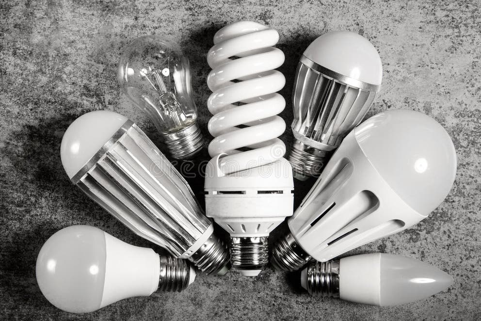 Top View of Different Light Bulbs with Different Production Technology ...