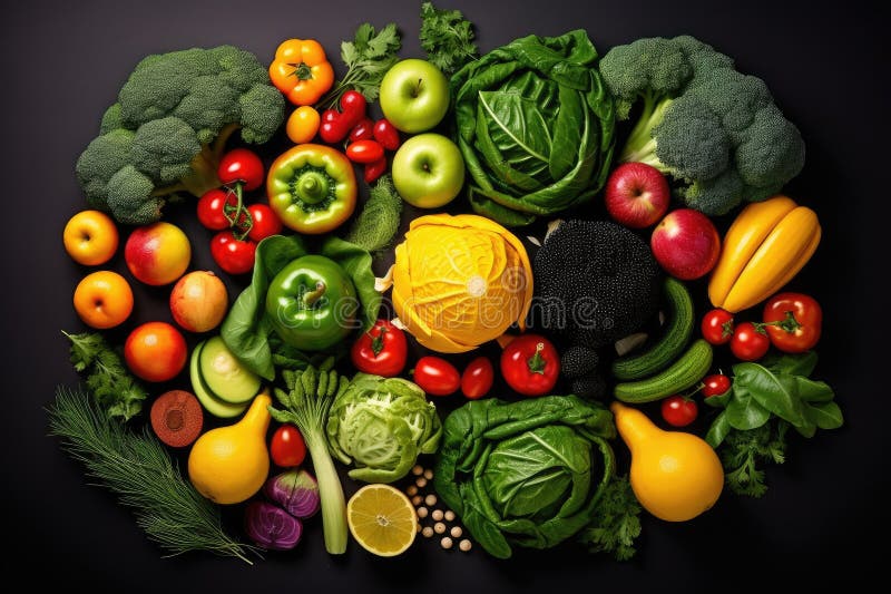 Top View of Different Organic Fresh Fruits and Vegetables Ai Generated Stock Illustration ...