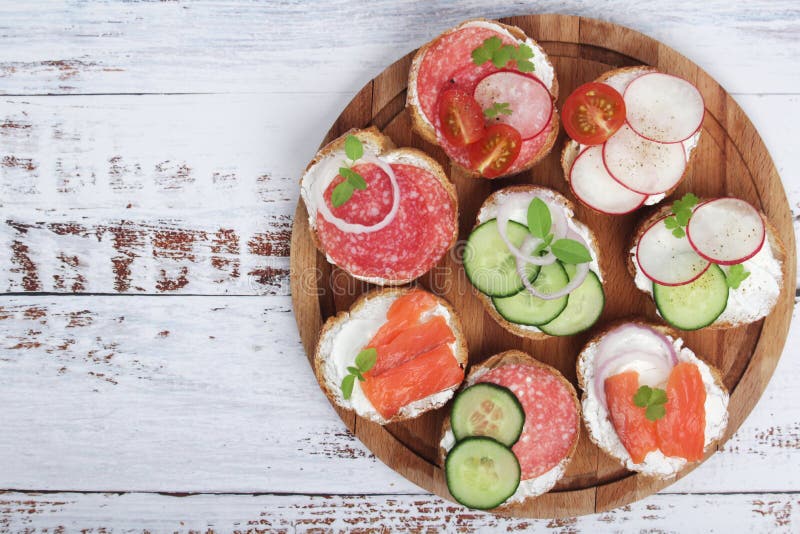 Top View on Different Sandwiches, Flat Lay Stock Image - Image of ...