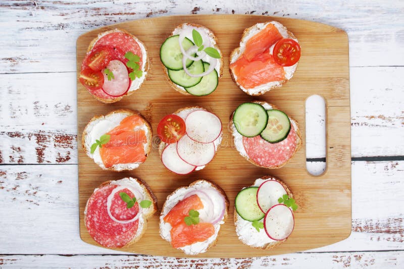 Top View on Different Sandwiches, Flat Lay Stock Image - Image of ...