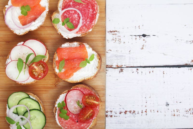Top View on Different Sandwiches, Flat Lay Stock Photo - Image of ...