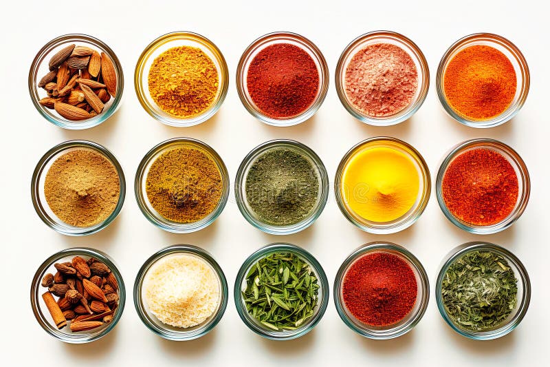 Top View of Different Seasonings in Cups. Spice Stock Photo - Image of ...