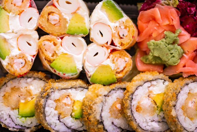 Top View of Different Sushi Pieces on Table Stock Image - Image of ...
