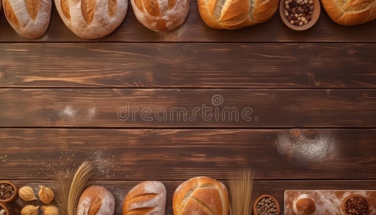 Top View of a Different Types of Bread with Space for Typing, Mockup Ai ...