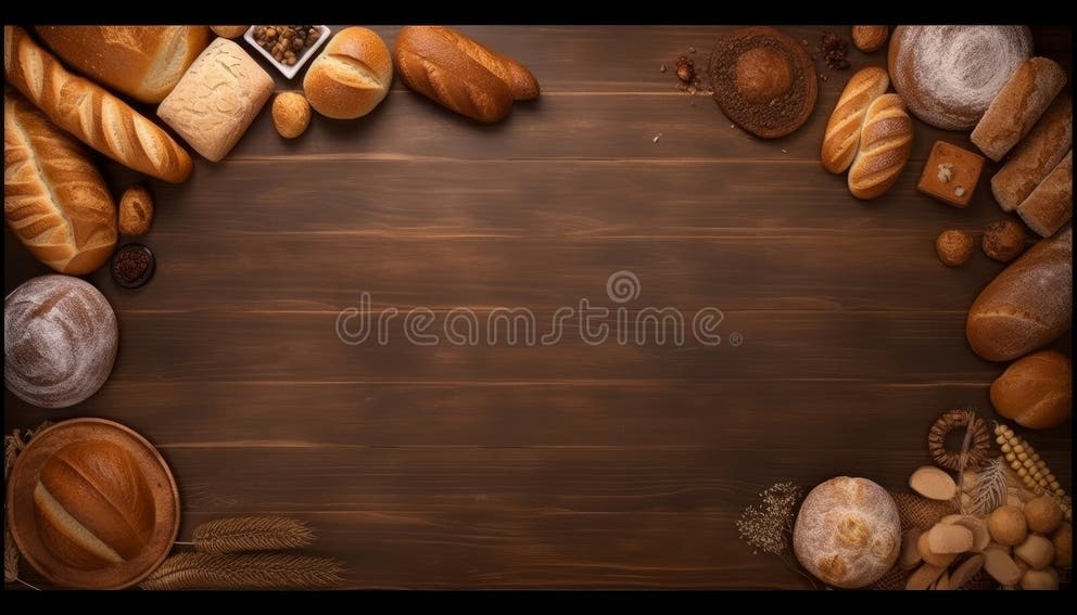 Top View of a Different Types of Bread with Space for Typing, Mockup Ai ...