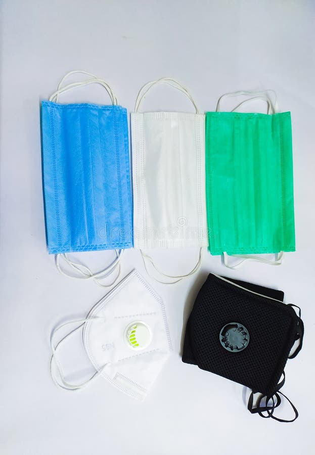 Top View of Different Types of Face Masks on a White Background Stock ...