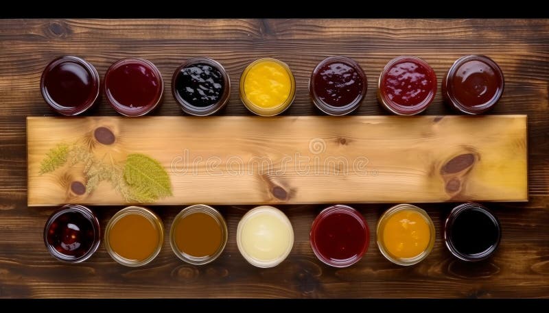 Top View of a Different Types of Jams with Space for Typing, Mockup Ai ...