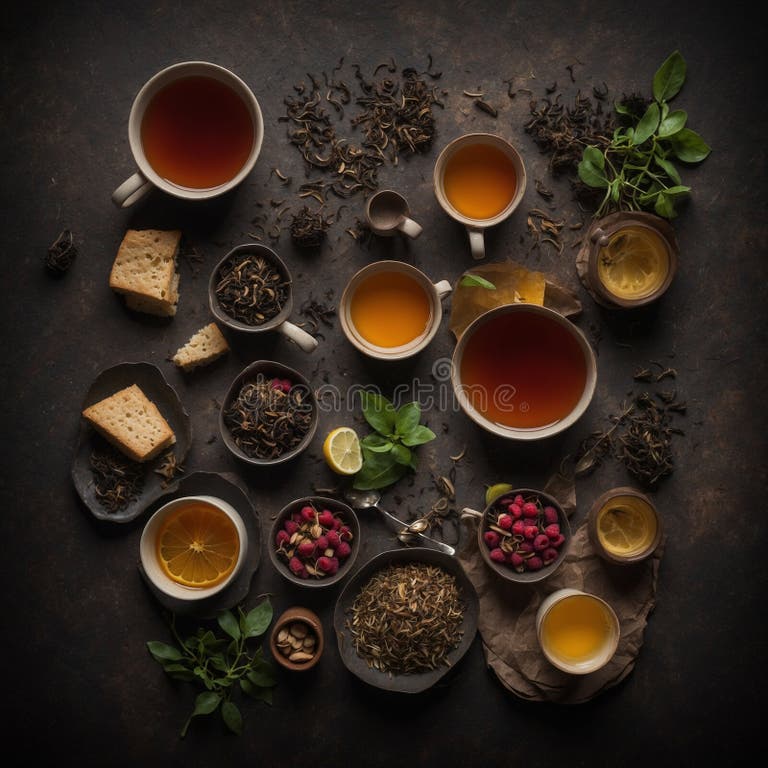 Top View of Different Types of Tea Stock Illustration - Illustration of ...