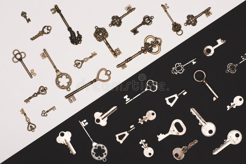 Top View of Different Vintage Keys Over Black Stock Photo - Image of ...