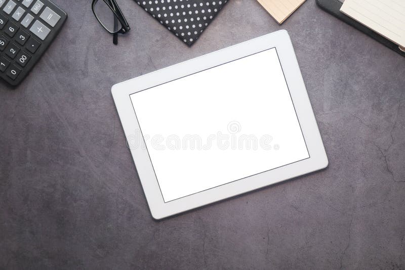 Top View of Digital Tablet with Office Suppliers on Table Stock Photo ...