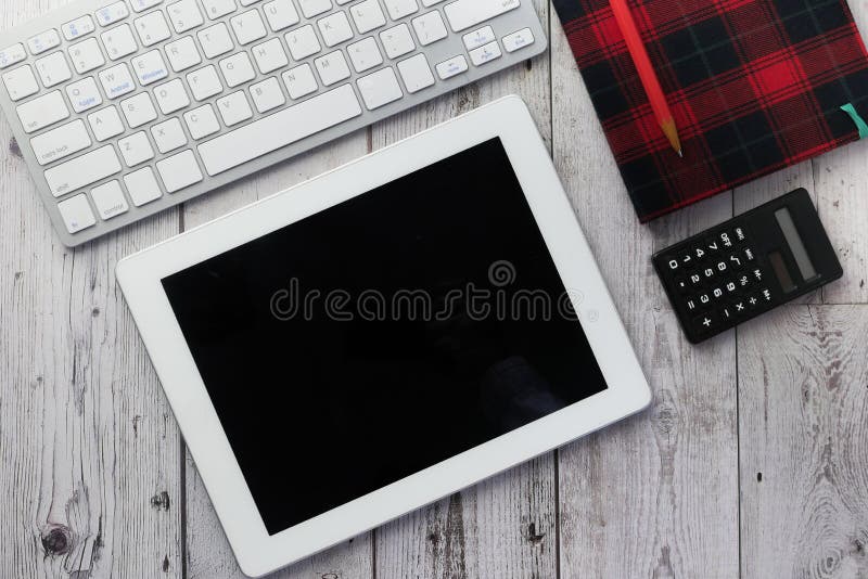 Top View of Digital Tablet with Screen on Office Desk Stock Photo ...