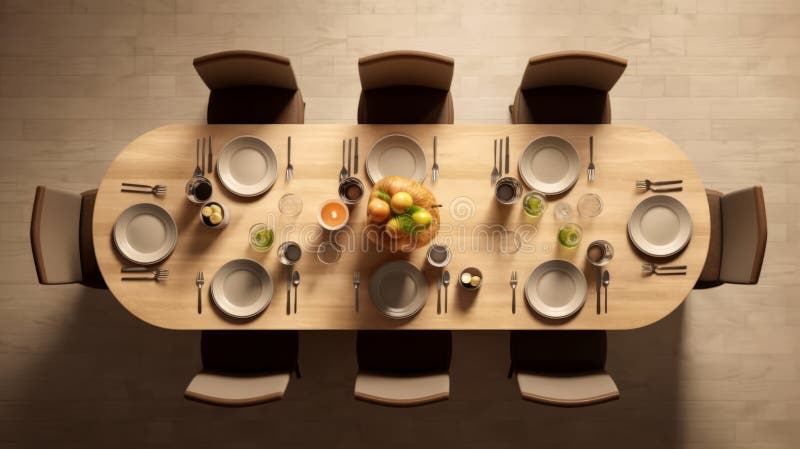 Top View of Dining Table and Chairs. Generative AI. Stock Illustration ...