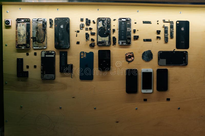 Top View of Disassembled and Broken Smartphones, Along with Internal ...