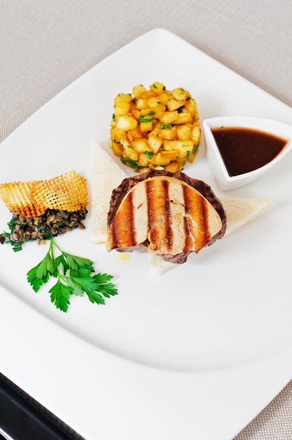Top View of Dish with Beef Steak and Foie Gras Stock Image - Image of ...
