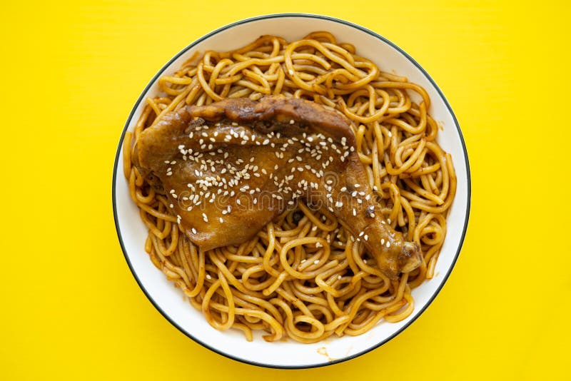 Dish of Cart Noodles with Braised Chicken Leg at Horizontal Composition ...