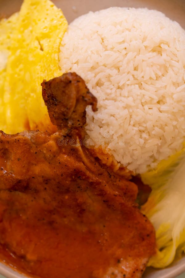Dish of Pork Rib with Egg and Cabbage and Rice Vertical Composition ...