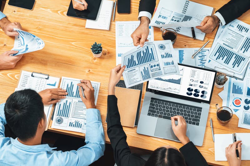 Top View Diverse Analyst Team Analyzing Financial Data. Meticulous ...