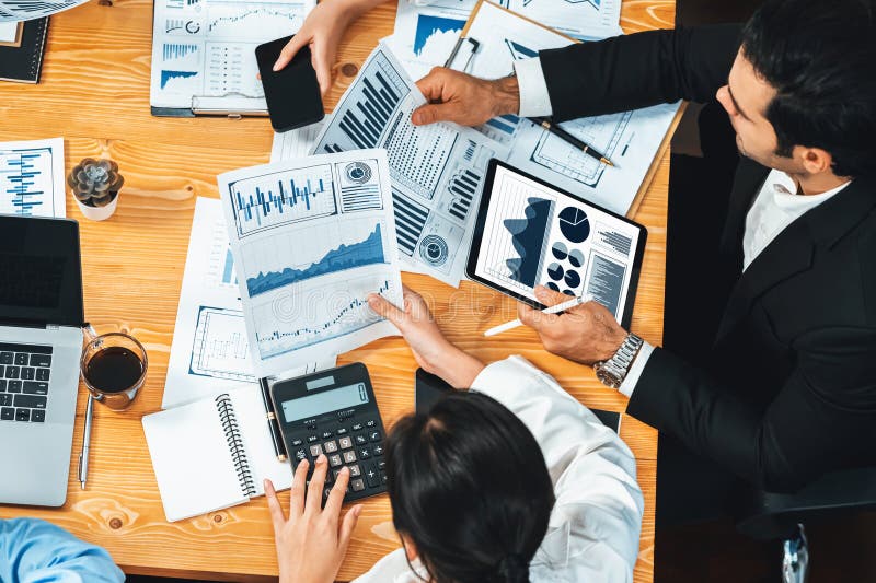 Top View Diverse Analyst Team Analyzing Financial Data. Meticulous ...