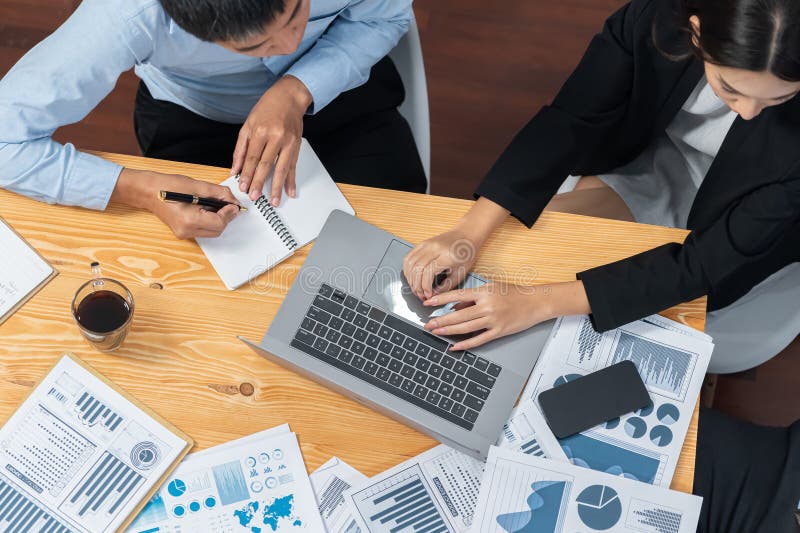 Top View Diverse Analyst Team Analyzing Financial Data. Meticulous ...