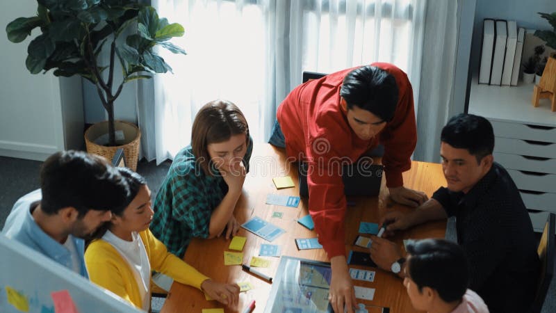 Top View of Diverse People Writing and Stick Sticky Notes at Board ...