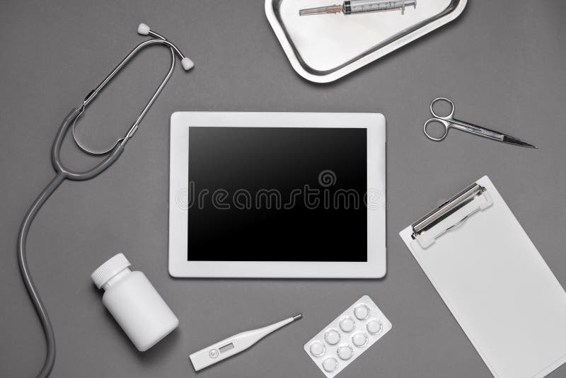 Top View of Doctor Desk Table with Stethoscope and Medical Items Stock ...