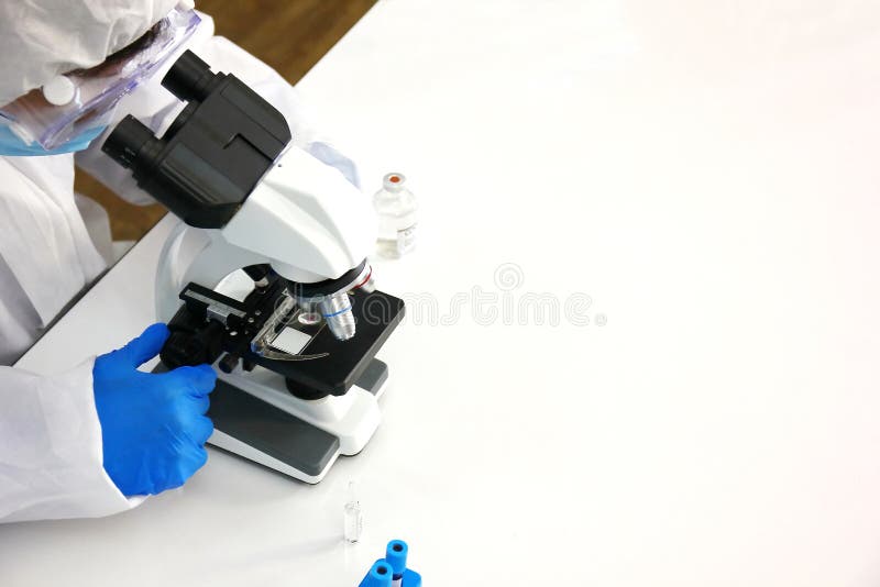 Top View Doctor Working with Microscope Lab Equipment ,copy Space Stock ...
