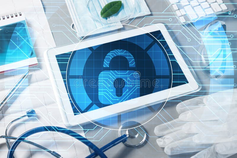 Top View of Doctor Workplace with Tablet Pc and Medicine Tools on ...