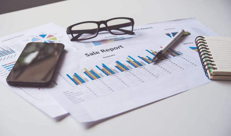 Top View with Document Pen Graph and Accounting Documents Placed Stock ...