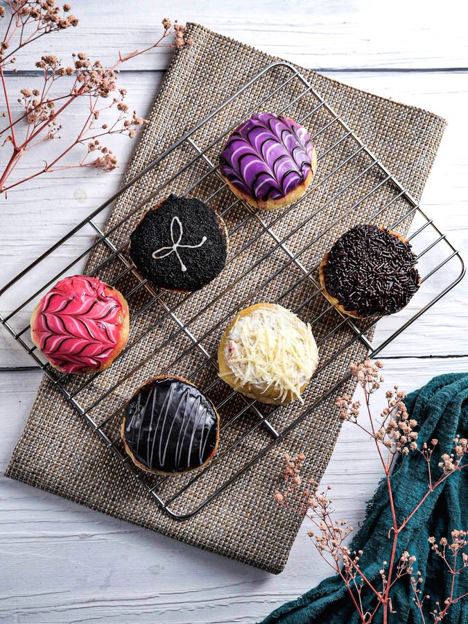 Top View Donuts on an Metal Tray Stock Image - Image of produce, dish ...