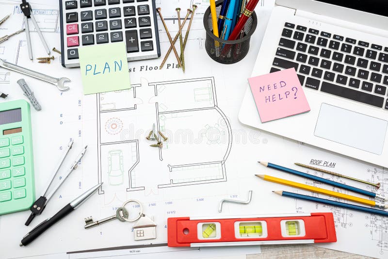 Top View Drawing of the Architects of a Modern House with a Sample ...