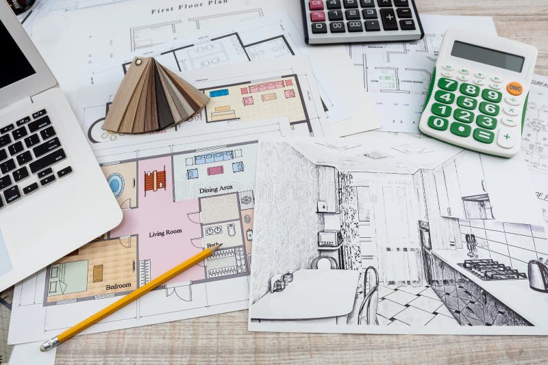 Top View Drawing of the Architects of a Modern House with a Sample ...