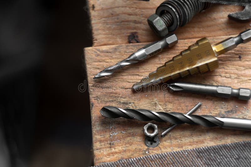 Top View of Drills on the Table, Different Types, for Metal, and for ...